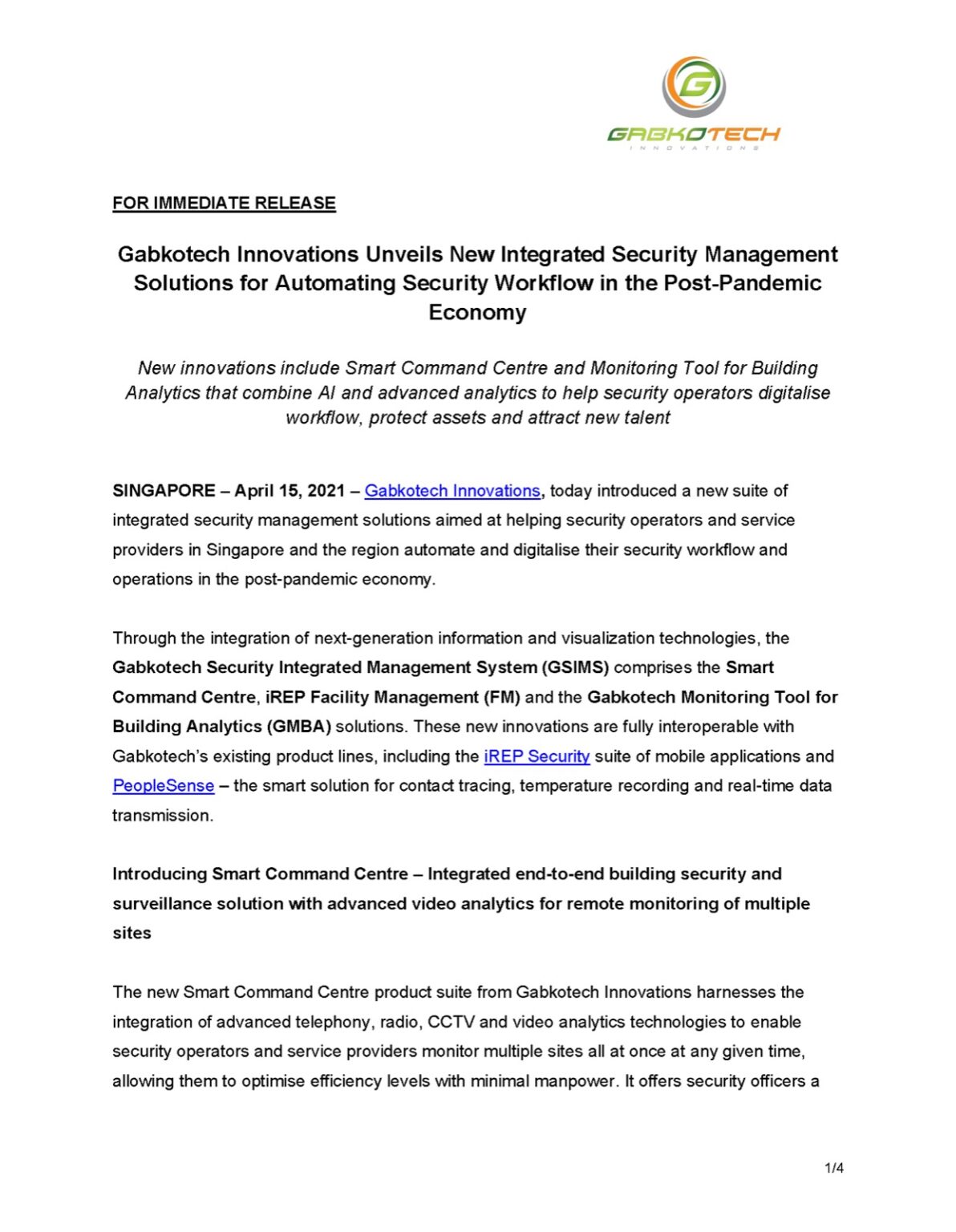 Gabkotech Innovations Introduces Integrated Security Management System